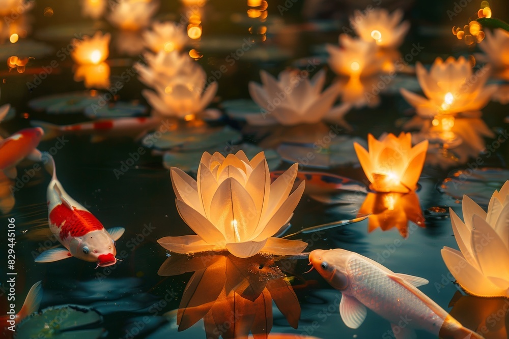 Artistic illustration of lotus flowers with butterflies, ideal for ...