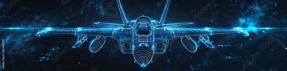 An illustration of fighter jet in blue print wireframe , A fighter jet ...