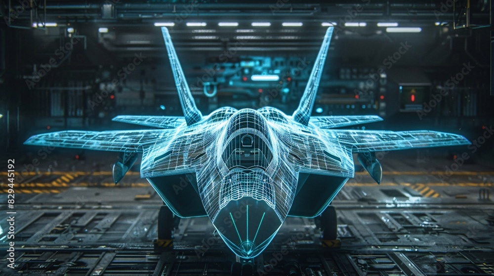 An illustration of fighter jet in blue print wireframe , A fighter jet ...