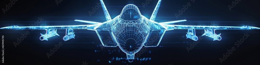 An illustration of fighter jet in blue print wireframe , A fighter jet ...