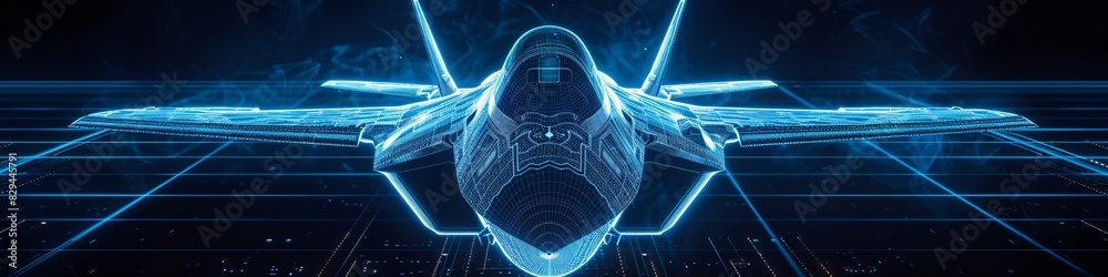 An illustration of fighter jet in blue print wireframe , A fighter jet ...