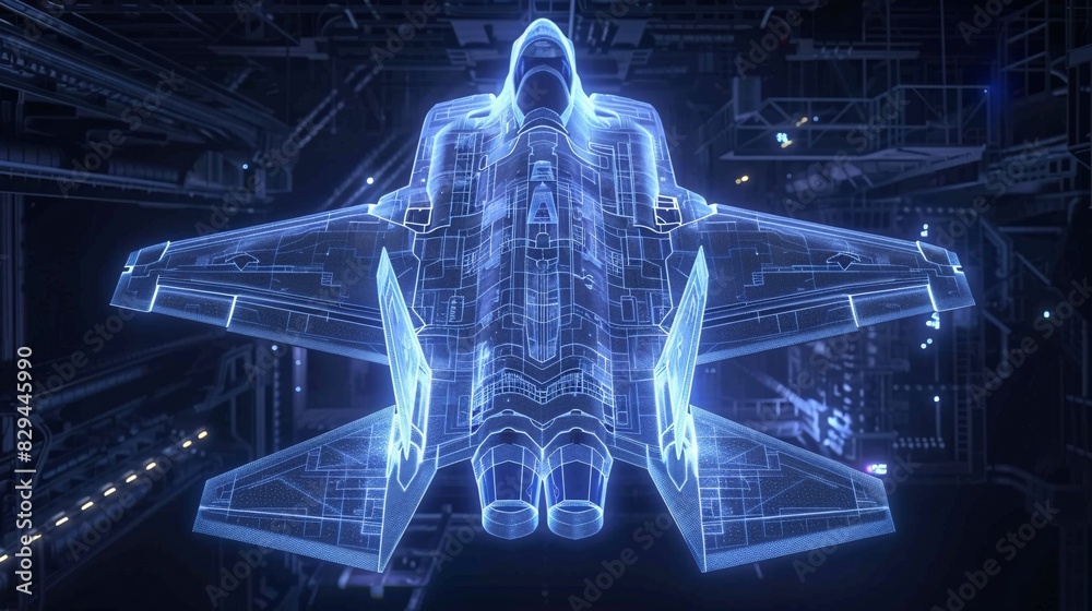 An illustration of fighter jet in blue print wireframe , A fighter jet ...