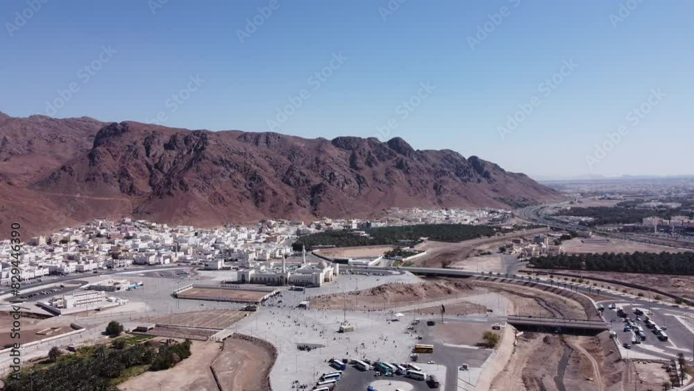 Panoramic Aerial View of the Uhud Mountain and the Settlement with a ...