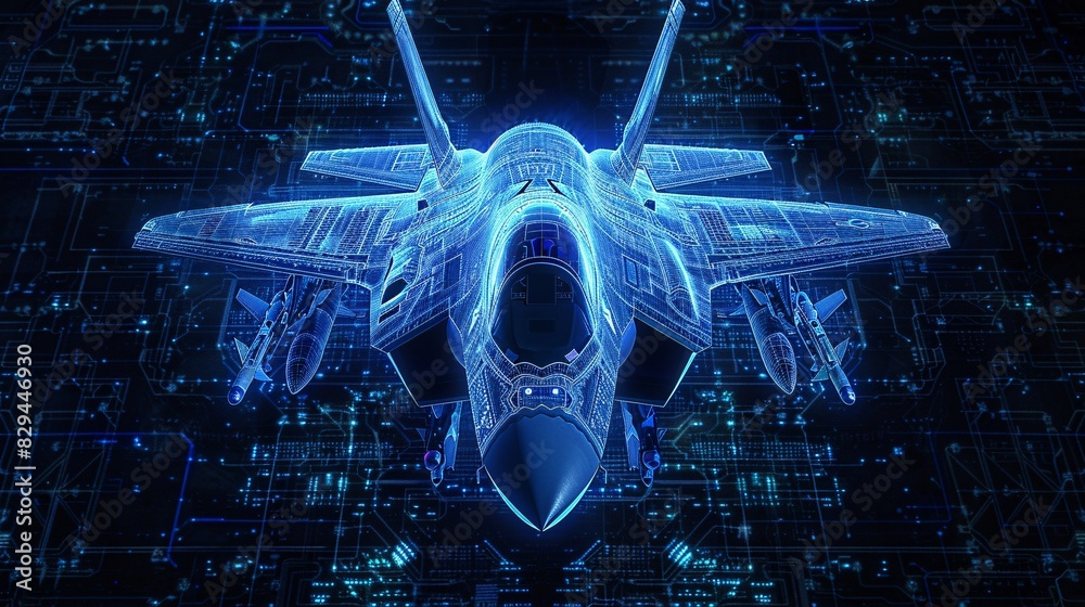 An illustration of fighter jet in blue print wireframe , A fighter jet ...