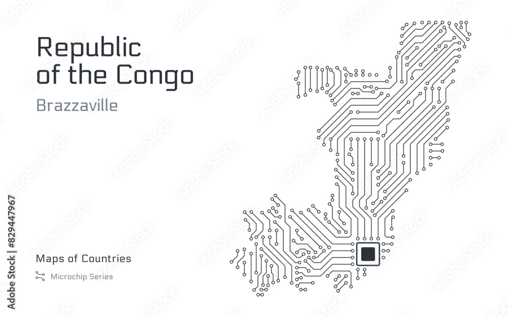 Republic Of The Congo Map With A Capital Of Brazzaville Shown In A Microchip Pattern With