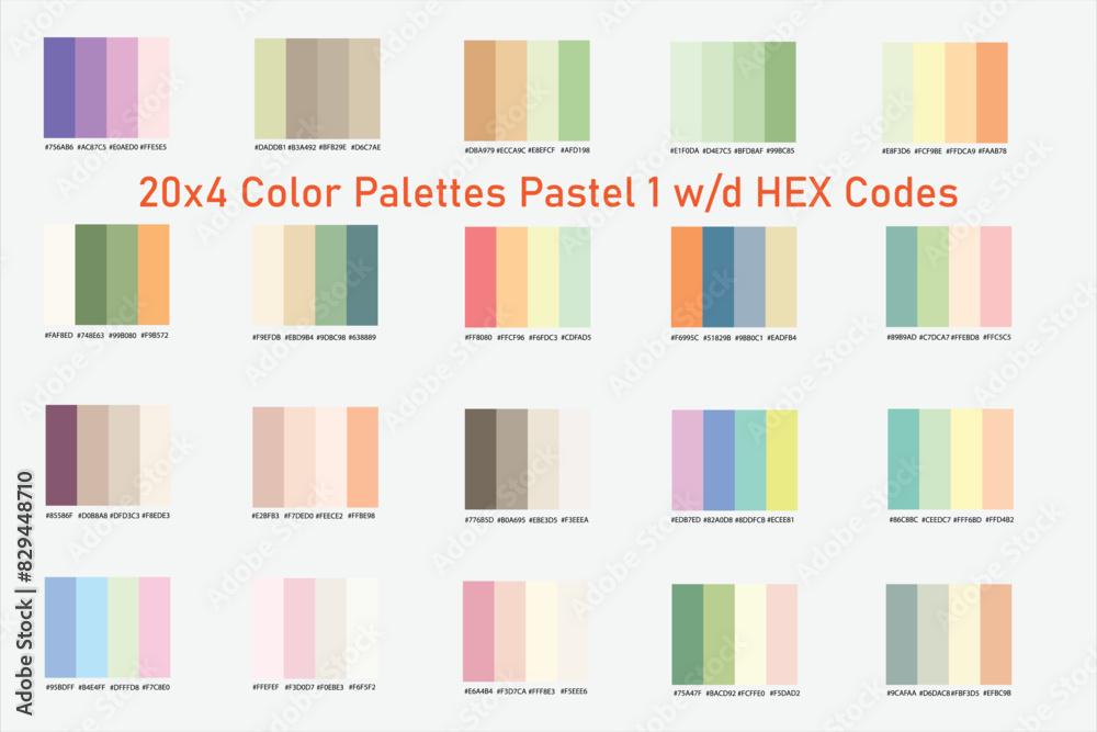 Color Palettes Pastel 20x4 With Hex Codes Different and Mix Trending ...