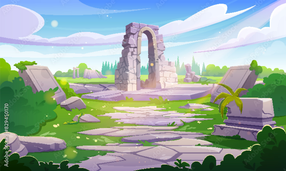 Old roman ancient ruin background. Greek arch of broken building or ...