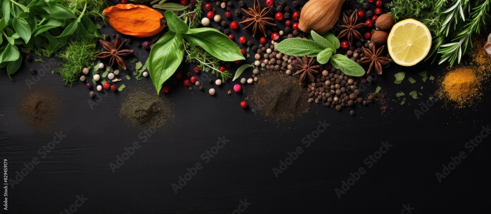 Selection of spices herbs and greens Ingredients for cooking Food ...