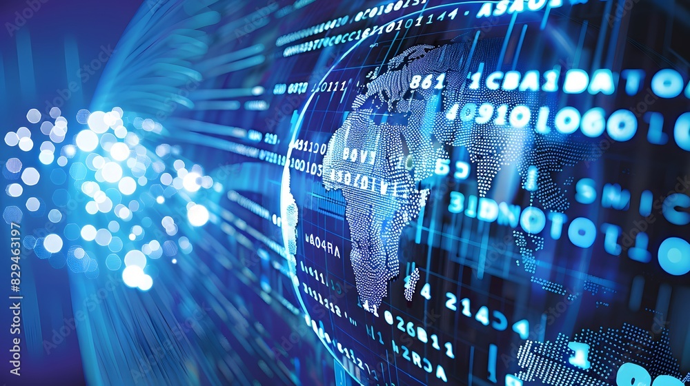 America-centric digital world globe signifying international ...