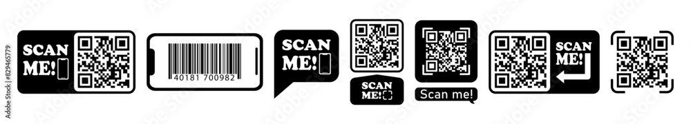 QR code set. Scan qr code icon. Template scan me Qr code for smartphone ...