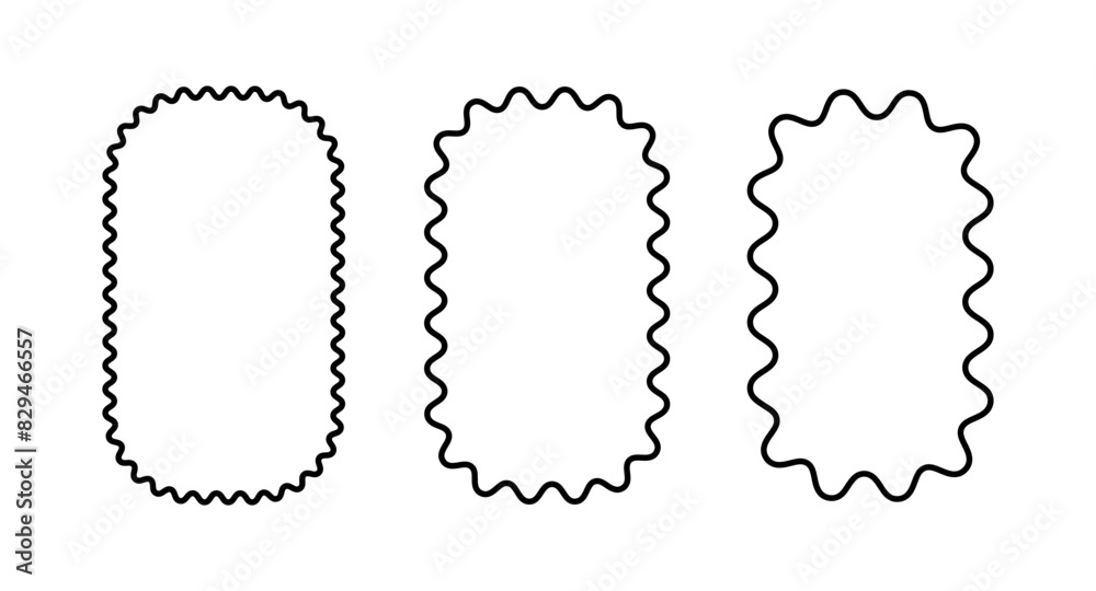 Line wave curve edge frame. Wavy scalloped rectangle borders. Doodle ...