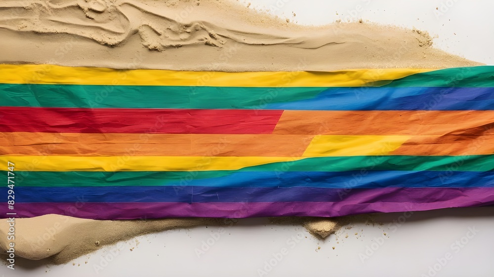 Celebrate LGBT history month with sand flag art. Top view showcases a ...
