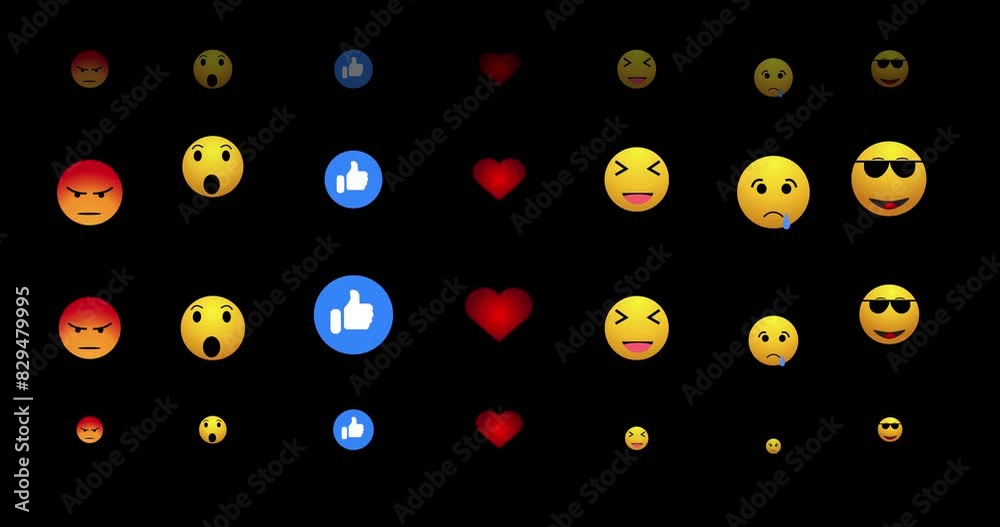4K live reactions of icons and emojis in an alpha channel. Social media ...