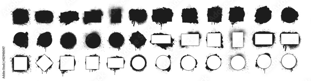 Exploded frame with spray particles. Explosion destruction. Shape ...