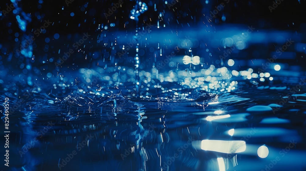 A tight shot of a blue water surface dotted with numerous water ...