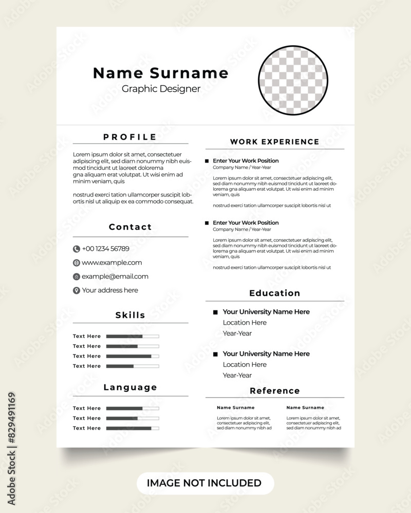 Corporate cv and resume template vector with photo placeholders. Simple ...