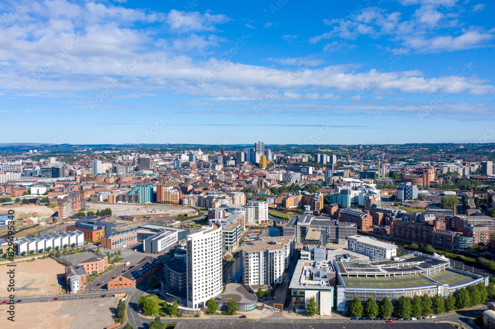 Aerial photo of the Leeds City Centre showing the area in Leeds knows ...