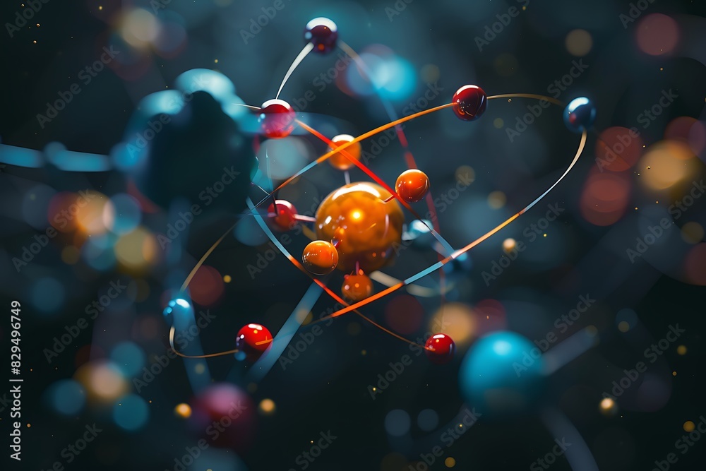 A deconstructed atom, its nucleus and electrons rendered as colorful ...