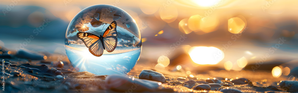 There is a glass ball with a butterfly inside of it, Butterfly ...