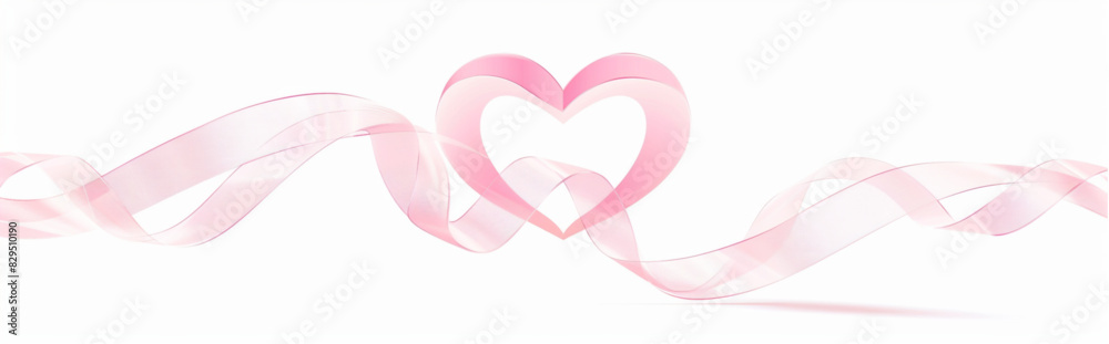 single line pink heart shape with wavy ribbon isolated on white ...