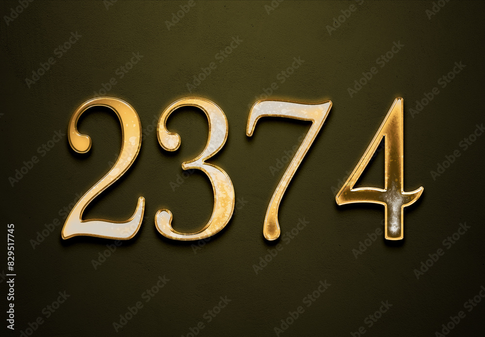 Old gold effect of 2374 number with 3D glossy style Mockup. Stock ...