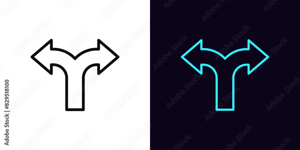 Outline fork arrow icon, with editable stroke. Split arrow sign. Two ...