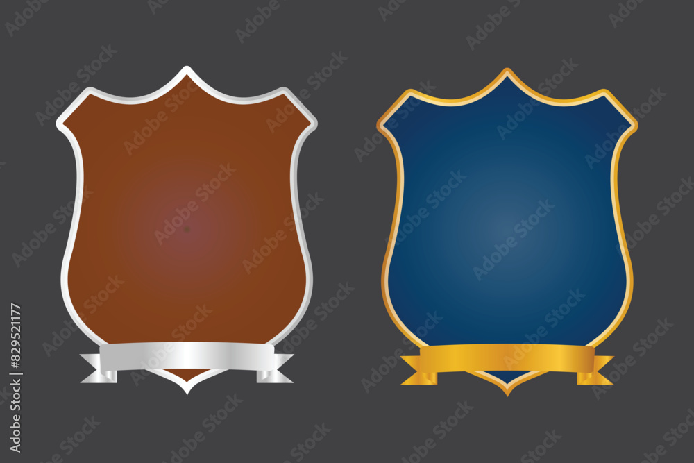 luxurious golden and silver badge with ribbons and text space blank ...