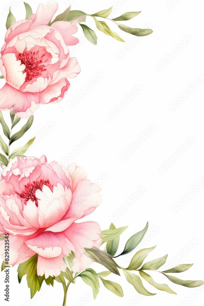 peony themed frame or border for photos and text. watercolor ...