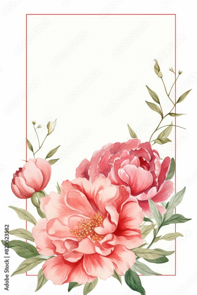 peony themed frame or border for photos and text. watercolor ...