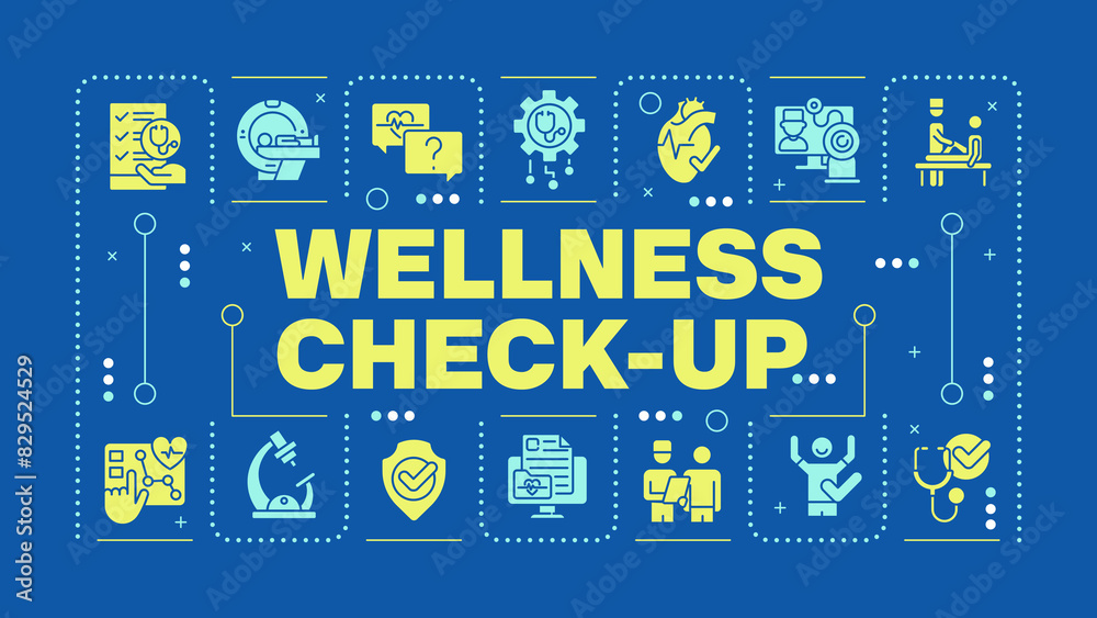 Wellness check-up blue word concept. Medical examination. Health ...