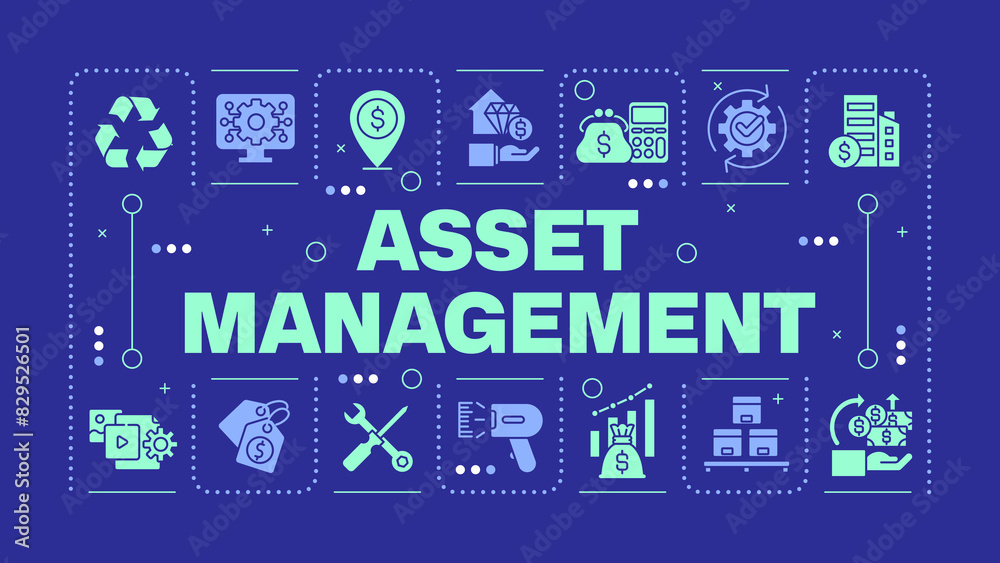 Asset management dark blue word concept. Financial planning. Business ...