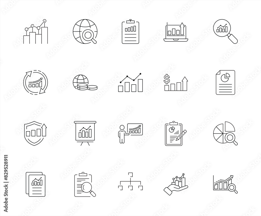 set of data analysis icon thin line. statistic, growth, chart, data ...