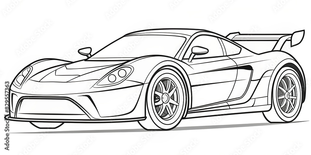 Outline drawing of fast cartoon racing car concept, coloring page line ...