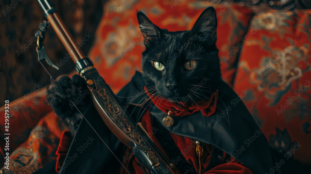 Black Cat as Victorian-Era Vampire Hunter with Crossbow and Cape in ...