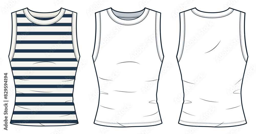 Tank Top technical fashion illustration, striped design. T-Shirt ...