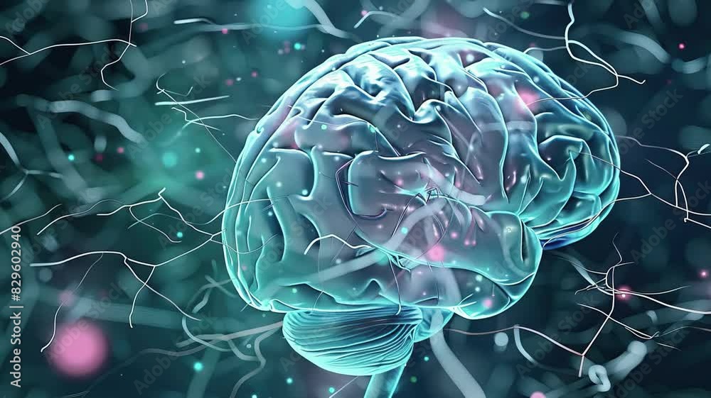 human brain with neurons, background tile, futuristic technological ...