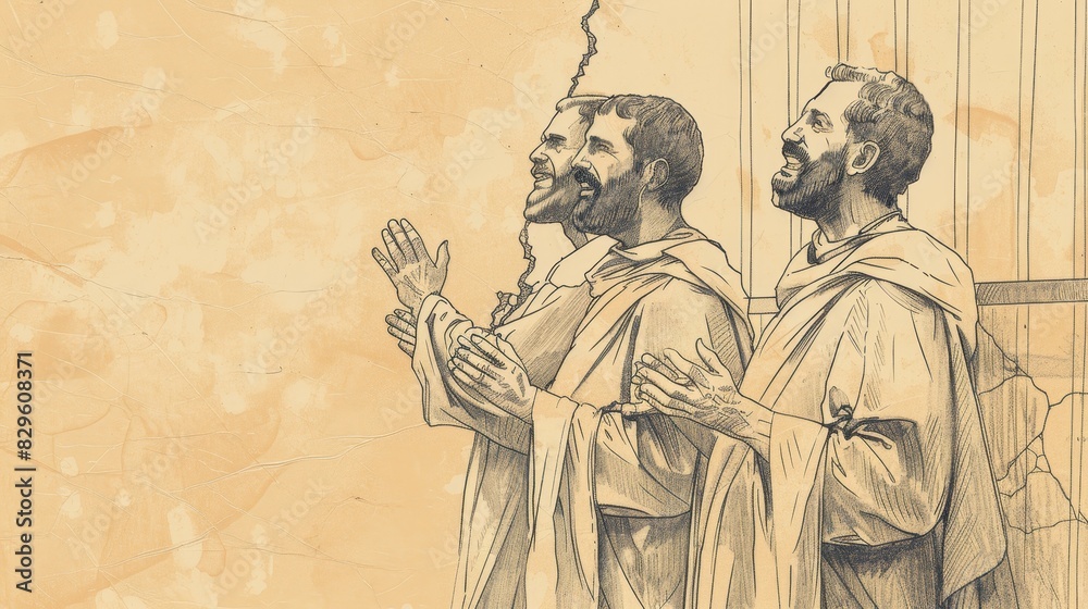 Biblical Illustration: Paul and Silas in Prison, Singing Hymns ...