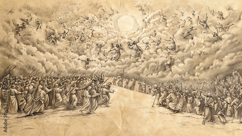 Biblical Illustration: The Battle of Armageddon, Final Battle, Good vs ...