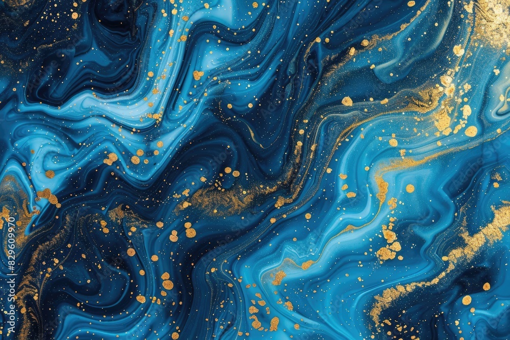 A blue and gold swirl pattern with gold specks. The blue and gold color ...