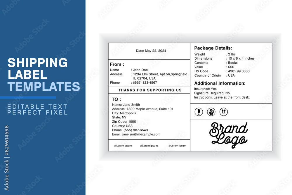 Simple Custom Shipping Label Design Template with Sender, Recipient ...