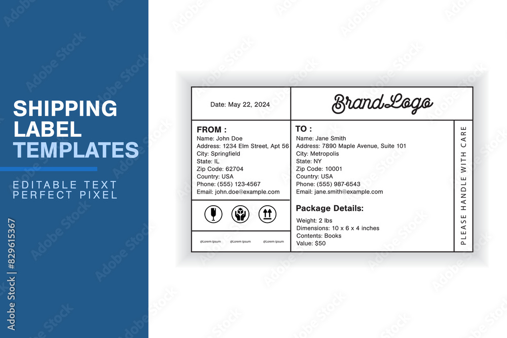 Simple Custom Shipping Label Design Template with Sender, Recipient ...
