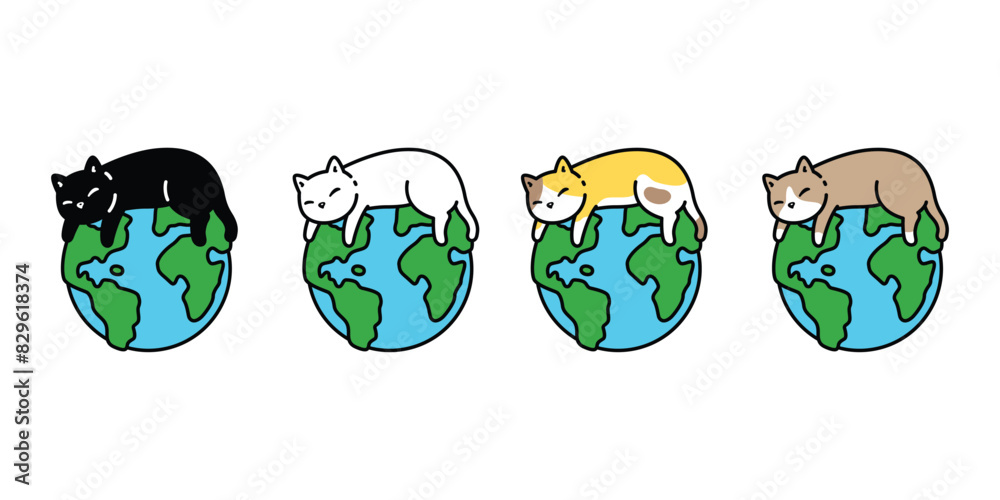 cat vector globe earth icon kitten calico neko pet cartoon character ...
