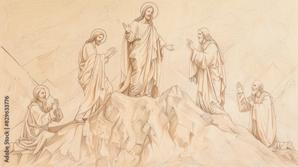 Biblical Illustration: Transfiguration of Jesus, Mountaintop Scene ...