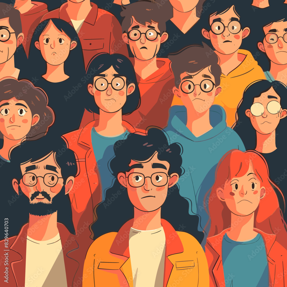 Lonely woman cartoon vector concept. Young black hair glasses isolation ...