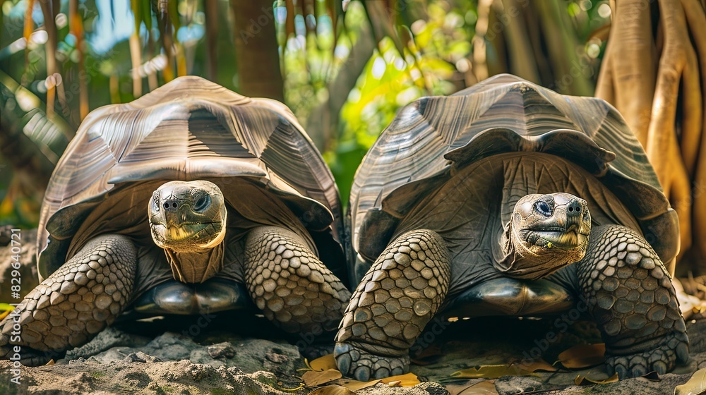 Couple of Aldabra giant tortoises endemic species - one of the largest ...