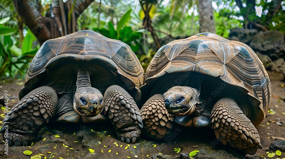 Couple of Aldabra giant tortoises endemic species - one of the largest ...
