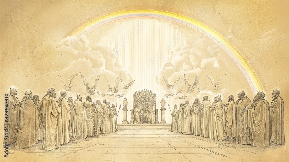 Biblical Illustration: Vision of God's Throne, Rainbow, Elders, Living ...