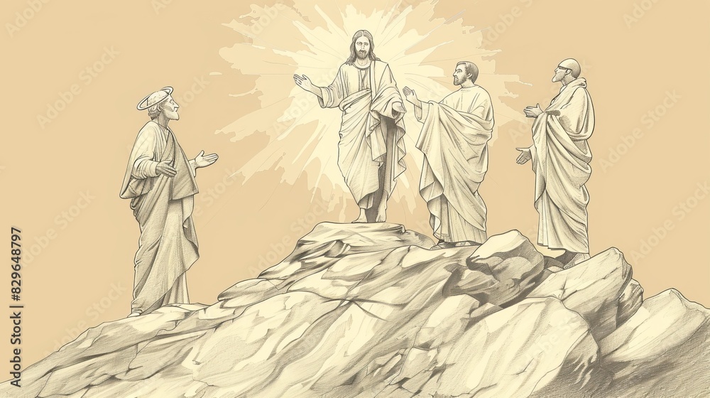 Biblical Illustration: Transfiguration of Jesus, Mountaintop Scene ...