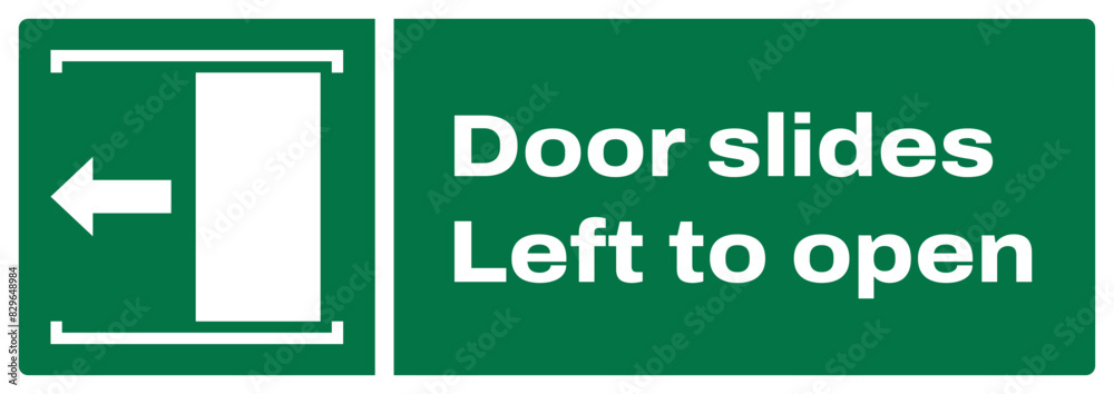 ISO emergency and first aid safety signs_door slides left to open ...