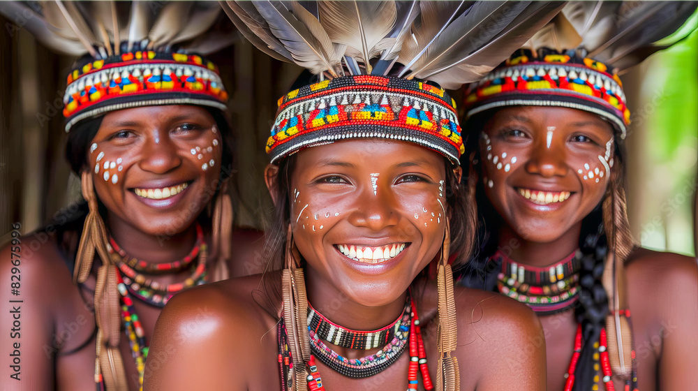 Joyful indigenous people celebrating with traditional attire Stock ...